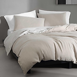 Calvin Klein - Queen Duvet Cover Set, Reversible Tencel Bedding with Matching Shams, Modern Home Decor (Flax Beige, Queen)