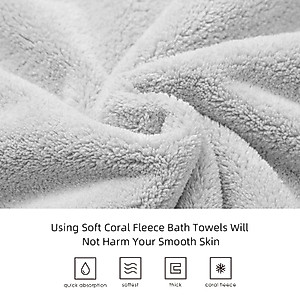 GGT Microfiber Bath Towels, Bath Towel Set 4 Pack (27" x 55"), Super Soft, Absorb and Fast Drying Coral Fleece Towel Set for Bath Fitness, Bathroom, Shower, Sports, Light Grey