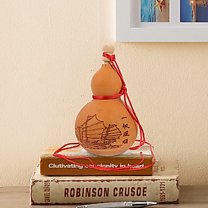 Angoily Gourd Wine Flask Bottle Chinese Wu Lou Wine Bottle with Stopper Wooden Chinese Feng Shui Hu Lu Gourd Ornament for Home Kitchen (Khaki)