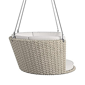 Novogratz Poolside Gossip Collection, Sally Patio Swing, Harbor Grey Cushions, Light Taupe Wicker