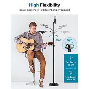 InnoGear Microphone Stand, Mic Stand Detachable Gooseneck Mic Floor Stand Height Adjustable from 32” to 70” with Weighted Round Base for Blue Yeti Blue Snowball Shure SM7B Shure SM58 Samson Q2U