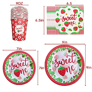Strawberry Theme Birthday Decoration, Sweet One Birthday Supplies. 40pcs Paper Plates, 20pcs Cups. 20pcs Napkins, Strawberry Themed Plates,Cups And Napkins,Serve 20 Guests