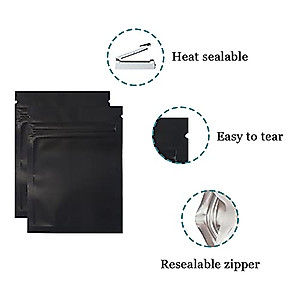 100 Pack Resealable Airtight Bags Mylar Foil Zipper Lock Pouch (Matte Black 2.9x3.9 inch) for Zip Reclosable Lock Food Storage Bags Heat Seal Pouches Grocery Pack