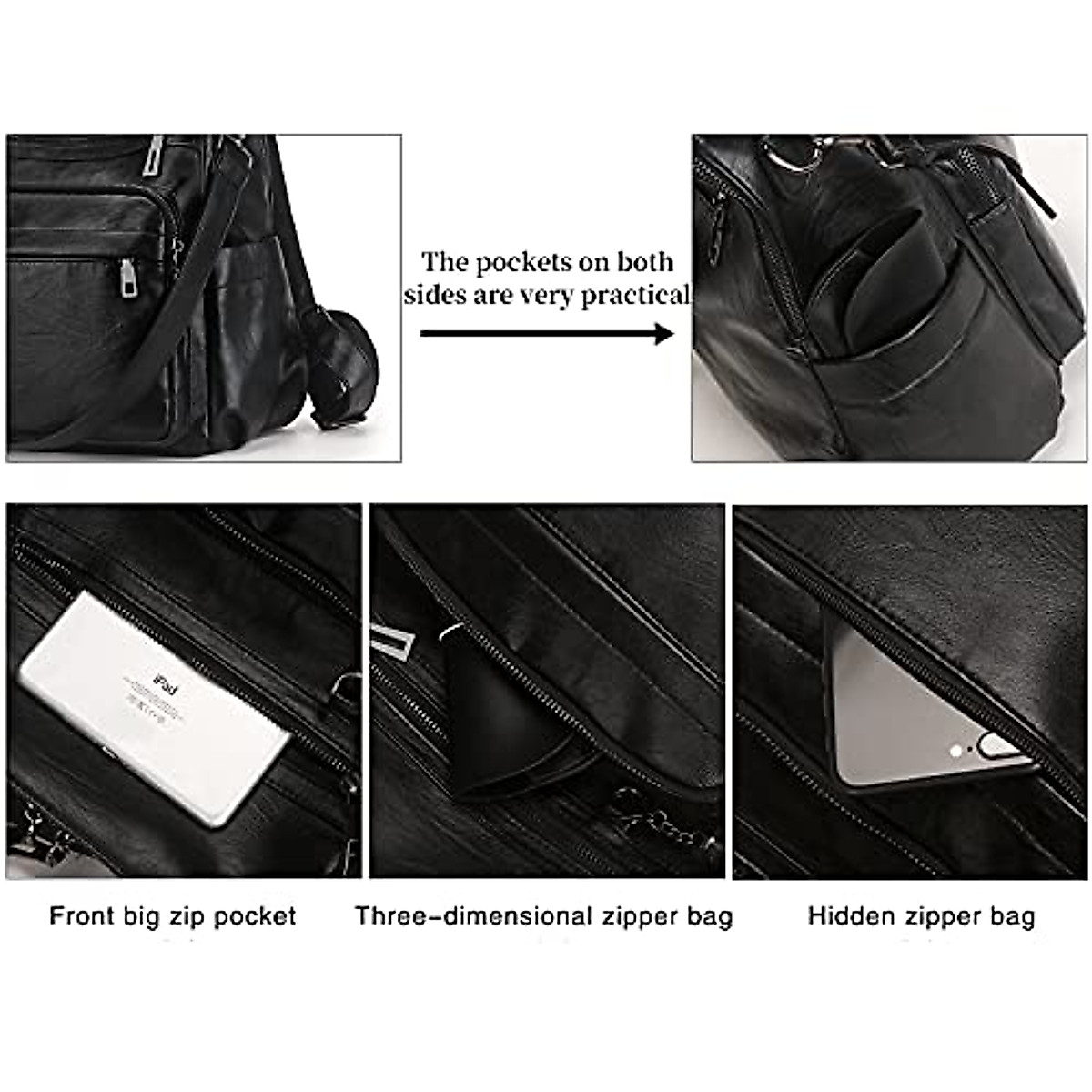 Artwell Backpack Purse for Women Fashion PU Leather Designer Travel Large Ladies Shoulder Bags Tote Tassel Rucksack (Black)