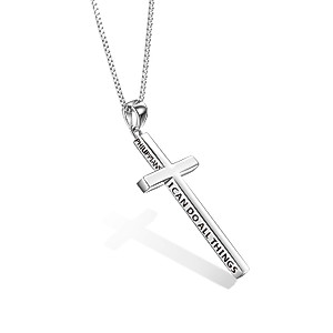 POPLYKE Cross Necklace for Women 925 Sterling Silver Cross Necklace for Men I Can Do All The Things Inspirational Necklace Jewelry Birthday Gifts 20+2''