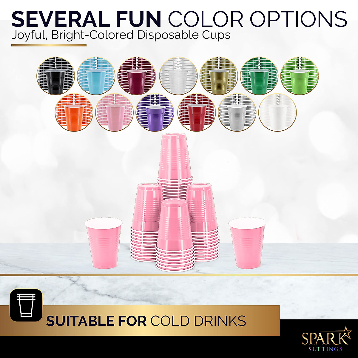 Amcrate Disposable Plastic Cups, Pink Colored Plastic Cups, 18-Ounce Plastic Party Cups, Strong and Sturdy Disposable Cups for Party, Wedding, Christmas, Halloween Party Cup, 50 Pack