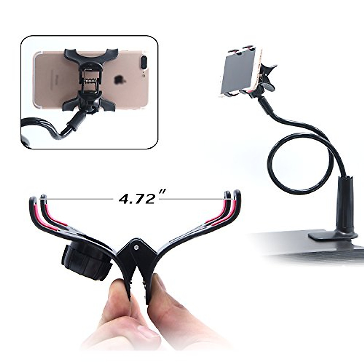 AUXO-FUN Cell Phone Holder, Universal Lazy Bracket Mobile Phone Stand, Flexible Gooseneck Long Arm Clip (Black)