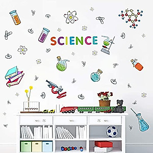 IARTTOP Colorful Student Science Laboratory Wall Decal, Chemical Apparatus Test Tube Book Microscope Wall Sticker, Biology Experiment Science Waterproof Decals for Classroom Nursery Wall Decoration.