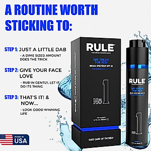 RULE COSMECEUTICALS - No.1 Day Cream, Face Moisturizer for Men, SPF 20, 10-in-1 Men’s Face Cream, Sunscreen for Normal to Dry Skin, Men’s Grooming, Collagen, Vitamin B, C, E, 50 mL