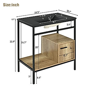 QuixotYDDZ 30" Freestanding Bathroom Vanity with Single Resin Sink, Bathroom Storage Cabinet and Sink Combo, Bathroom Cabinet with Door and Open Shelf for Apartment Dorm, Metal Frame, Black