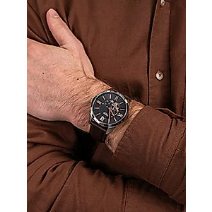 Fossil Men's Townsman Automatic Stainless Steel and Leather Two-Hand Skeleton Watch, Color: Silver, Brown (Model: ME3061)