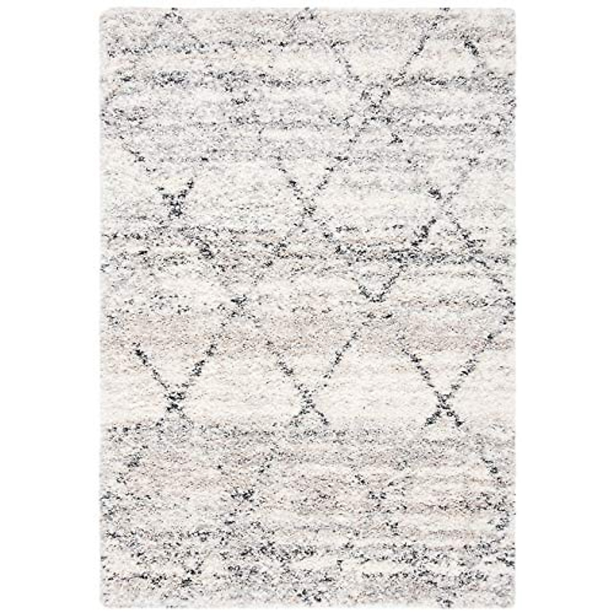 SAFAVIEH Fontana Shag Collection 8' x 10' Grey/Ivory FNT886F Modern Trellis Non-Shedding Living Room Bedroom Dining Room Entryway Plush 2-inch Thick Area Rug