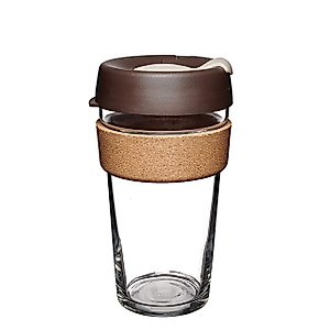 KeepCup 16oz Reusable Coffee Cup. Toughened Glass Cup & Natural Cork Band. 16-Ounce/Large, Almond