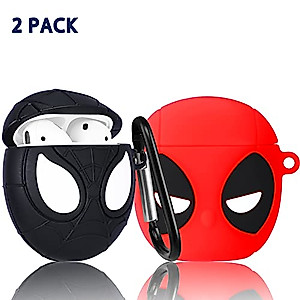 JoySolar 2 Packs for Airpod 1&2 Case Cute Cartoon Character 3D Soft Silicone Air Pods Funny Cover Kawaii Fun Cool Unique Shell Stylish Girls Kids Teens Women Cases for Airpods 1/2(Spidor+Deadpol)