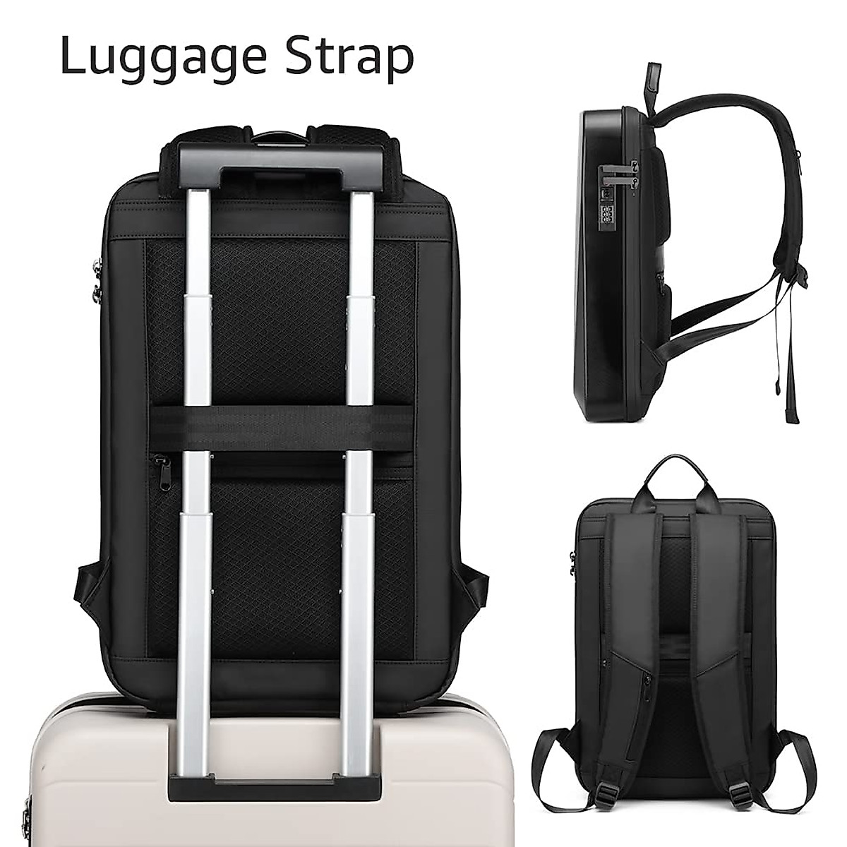 Refutuna Hard Shell Backpack for Men Women, 16 Inch TSA Lock Anti-Theft Waterproof Hardshell Laptop Backpack with USB Charging Port, Titanium