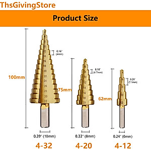 6 Pcs Titanium Coated Step Drill Bits Set, 3 Sizes of Step Drill Bits and 3 Sizes of Twist Drill Bits, High Speed Steel Drill Bits Set for Metalworking, Woodworking Tools, Hole Drilling