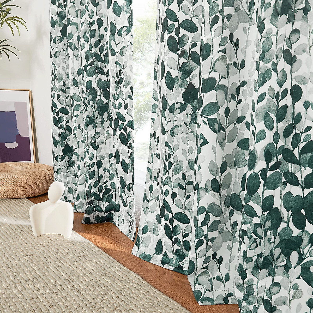 KGORGE Herb Foliage Pattern Curtains, Lighten up Indoor Space Room Darkening Window Curtain Set for Dining Area/Farmhouse, W 52" x L 84" per Panel, 2 Pcs, Green-Blue