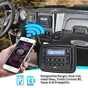 Velex Powersport Marine Stereo Radio AM FM Tuner Stereo 4 x 45W Bluetooth Streaming UTV ATV
