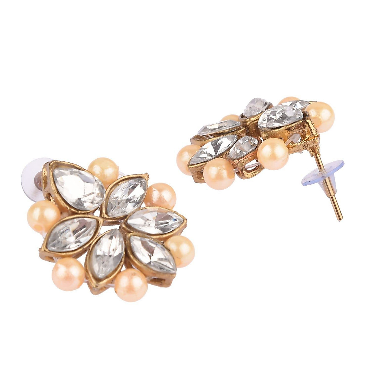 Efulgenz Crystal Pearl Choker Necklace Indian Jewelry Sets for Women Indian Jewelry Faux Pearl Floral Crystal Choker Necklace Stud Earrings Bollywood Wedding Choker Necklace for Women