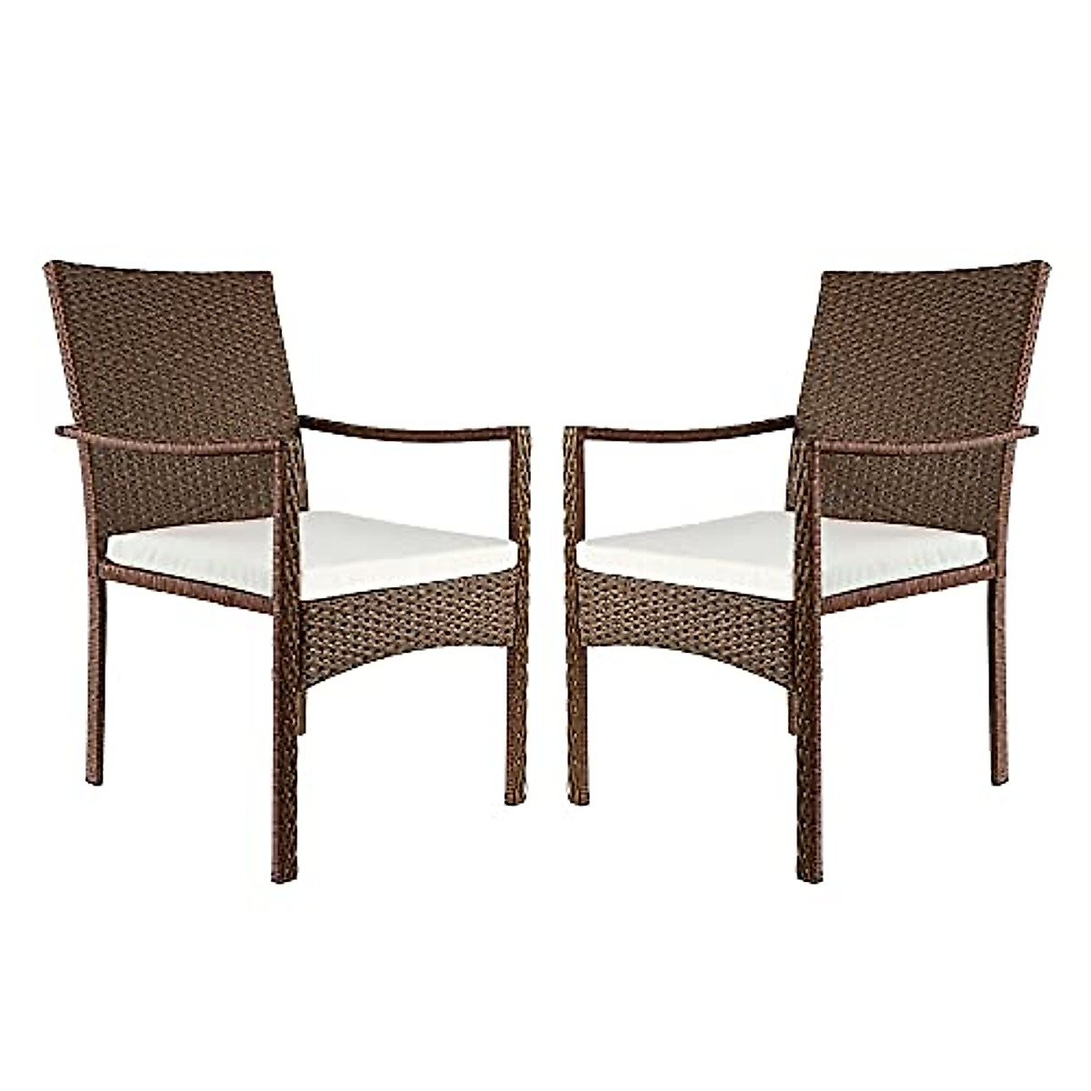 Amazon Brand - Ravenna Home Set of 2 Coastal Outdoor Patio Dining Chairs with Cushion, Weather-Resistant PE Rattan Wicker - Brown