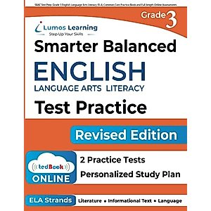 SBAC Test Prep: Grade 3 English Language Arts Literacy (ELA) Common Core Practice Book and Full-length Online Assessments: Smarter Balanced Study Guide (SBAC by Lumos Learning)