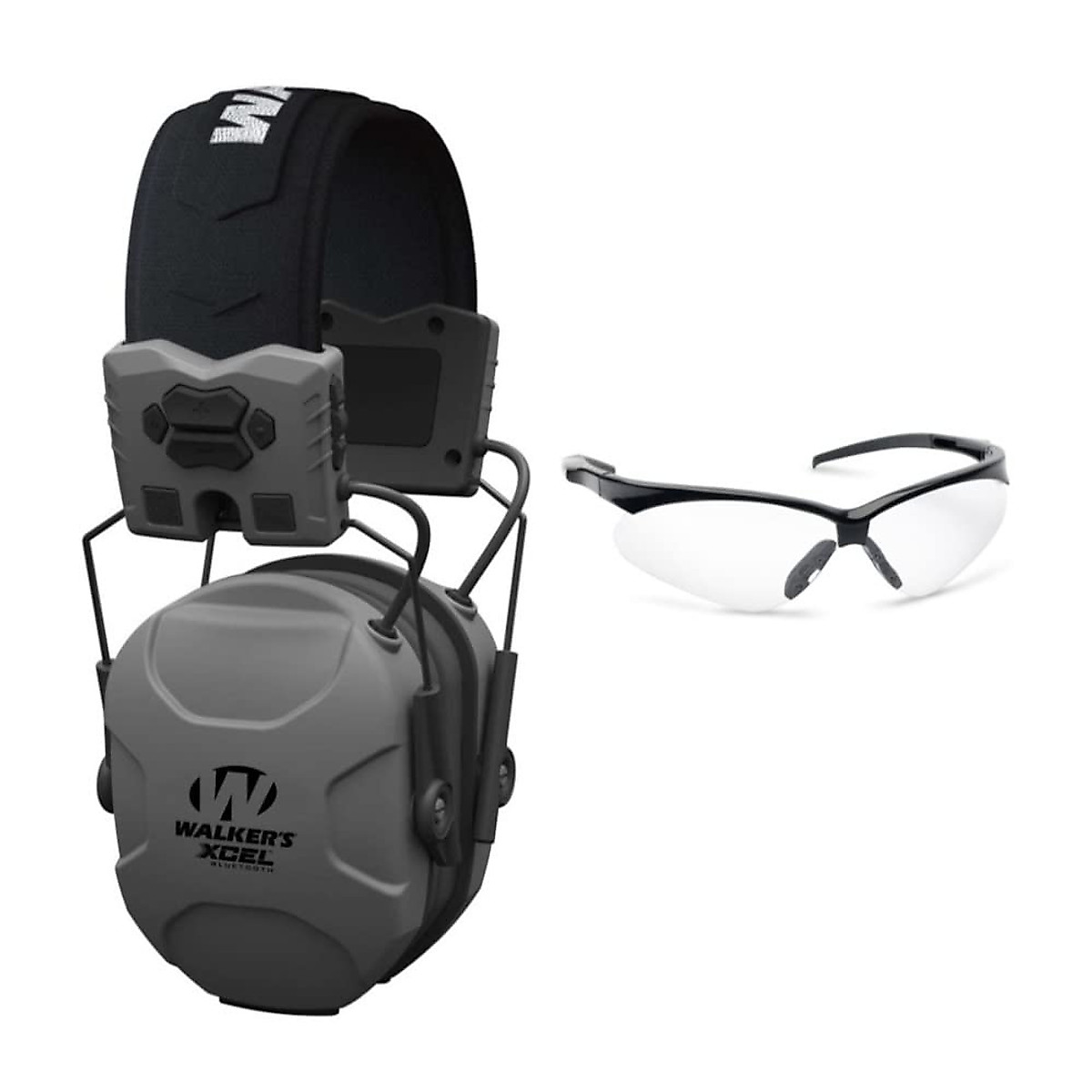 Walker's XCEL 500BT Digital Electronic Muff with Voice Clarity and Bluetooth and Crosshair Sport Shooting Glasses Bundle (2 Items)