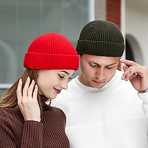 3 Pack Wool Fisherman Beanies for Men, Short Knit Watch Cap Cuffed Trawler Hats,H