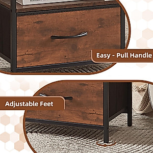 Somdot Night Stand with Charging Station and LED Light for Bedroom, Bedside Table End Table for Dorm Bedside Laundry Closet Entryway Hallway, Wood Grain Print