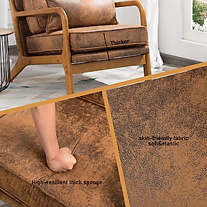 Hosnnile Accent Chair with Cushion, Mid-Century Modern Upholstered Single Reading Armchair with Hot-Stamping Cloth + Solid Wood Frame for Living Room, Bedroom, Lounge, Balcony (Brown)