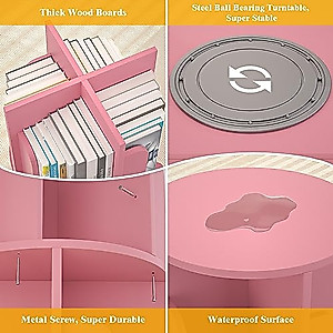 Cyclysio 360 Rotating Nightstand, 35'' Tall Pink Night Stand with Shelves, Narrow Bedside Table with Drawer, Modern Slim Nightstand for Small Space, Small High Side Table, Bedroom, Sofa Side, Pink