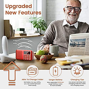Mini Portable Radio AM FM Pocket Radio with MP3, LED Flashlight, Digital Radio Speaker Support Micro SD/TF Card/USB, Auto Scan Save, 1200mAh Rechargeable Battery Operated, by PRUNUS[Latest Version]