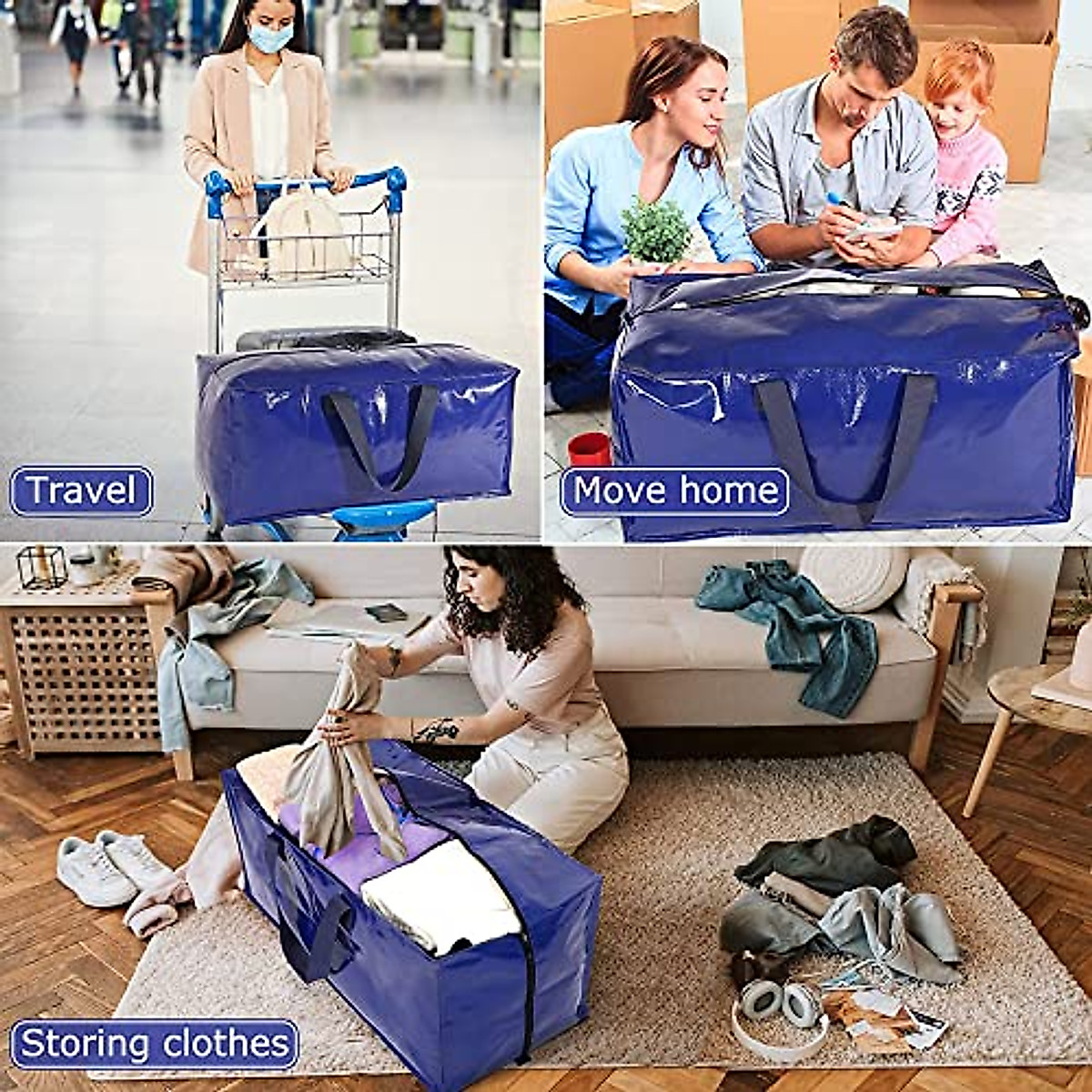 Moving Bags, Storage Totes with Reinforced Handles, Heavy Duty Moving Bag for Clothing Blanket Storage, Moving, Acting as a Dorm College Moving Supply Box, Space Saving Storage Bags, 4 Pac