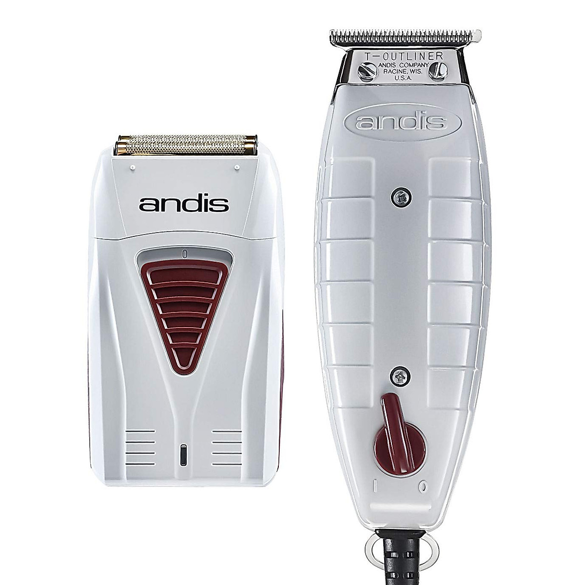 Andis Professional Finishing Combo, T-Outliner Beard/Hair Trimmer with T-Blade, Gray, Model GTO - Cordless Mens Lithium Battery Titanium Foil Shaver (17195) - Bundled with BeauWis Brush
