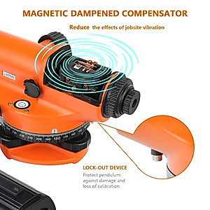 Automatic Optical Level 32X with Self-Leveling Magnetic Dampened Compensator and Transport Lock, Height/Distance/Angle Measuring Tool 393Ft of 3/10" at 100Ft Leveling Accuracy IP54 Waterproof