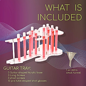 Shot Glass Set for Party- Guitar Shot Glass Holder Perfect for Bar Set Tray- Great for Tequila Shot Set or Whiskey Tray- Shot Caddy Comes with a Set of 12 Viles