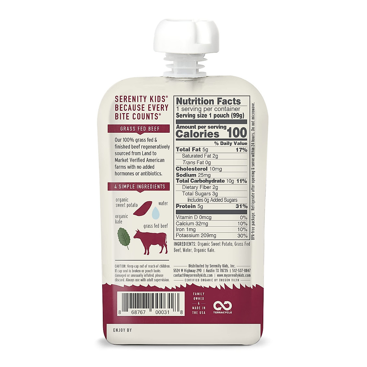 Serenity Kids Regenerative Land to Market Verified Baby Food Pouch Bundle | 6 Each of Grass Fed Bison, Beef & Ginger, and Beef (18 Count)