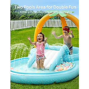 Kiddie Pool, Evajoy Inflatable Play Center Kids Pool with Slide, Water Sprayers Thickened Wear-Resistant Full-Sized Swimming Pool for Kids Toddler Children, Garden Backyard & Indoor Use 110”x71”x53”
