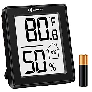 Geevon 1 Pack Indoor Thermometer Room Hygrometer Digital Temperature Humidity Gauge with Battery,Temperature Humidity Meter Indicator for Home, Office, Greenhouse Black
