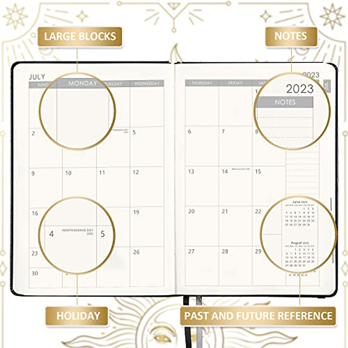 2023-2024 Planner - Academic Weekly Monthly Planner 2023-2024, July 2023 - June 2024, 5.75" x 8.25", Faux Leather, Back Pocket with 40 Notes Pages - The SunSun