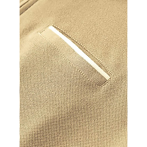 JMIERR Men's Zipper Polo Shirts Classic Lightweight Knit Striped Polos Shirt Casual Short Sleeve Golf Shirt for Men,US 43(L),Khaki