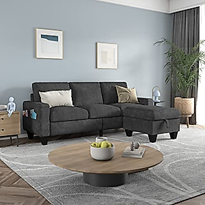 Grey Convertible Sectional Sofa Couch,3Seat L Shaped Sofa Couch with Storage Reversible Ottoman and Pockets, Modern Grey Snowflake Velvet Upholstered Sofa Furniture Sets for Living Room Small Space