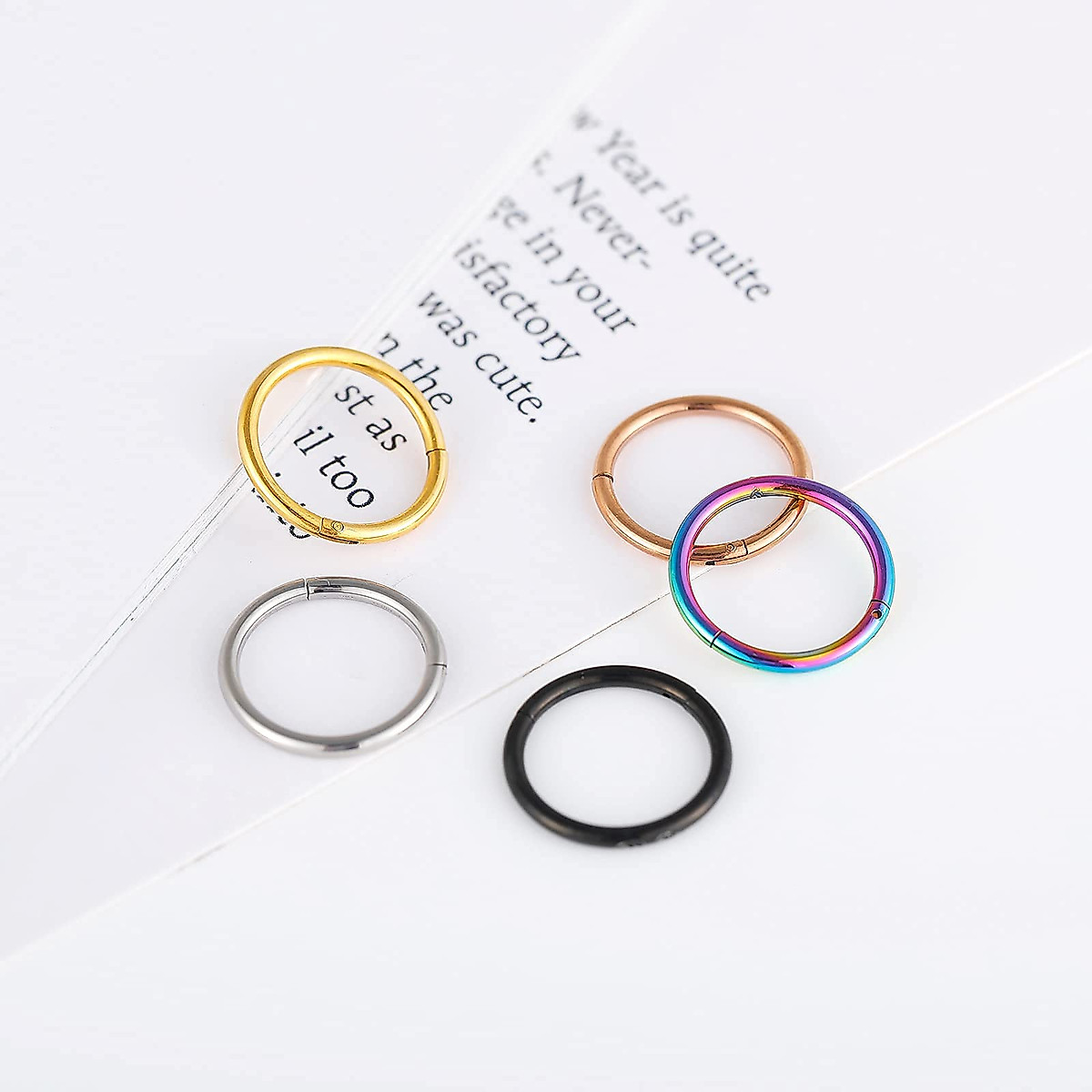 EVISPOL 5Pcs Set 16G Nose Rings 316L Surgical Steel Hinged Nose Ring Hoop Septum Clicker for Women Men Lip Nipple Rings Cartilage Rook Helix Earring Conch Tragus Daith Earrings Piercing Jewelry-10mm