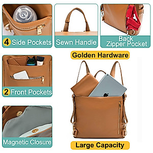 Diaper bag, Leather Diaper Bag Backpack by MF Store, Diaper Backpack with Laptop Sleeve,Changing Pad,Wipes Pouch,Stroller Straps and Insulated Pockets, Brown, 13x7x12 Inch