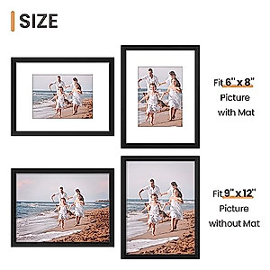 upsimples 9x12 Picture Frame Set of 5,Display Pictures 6x8 with Mat or 9x12 Without Mat,Wall Gallery Photo Frames, Black