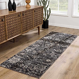 BoutiqueRugs Owatonna Traditional Floral Area Rug - Oriental Damask Patterned Rug for Living Room, Bedroom, Dining Room - Black, Charcoal, Sage - 4'3" x 5'7"