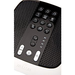 WELLUR - Stereo Sound White Noise and Natural Sound Sleep Machine with Relaxing Spa Music. Dual Build in Speakers & 3.5mm Headphone Jack, with Timer Option and USB 2.1A Port. Adapter Included (Black)