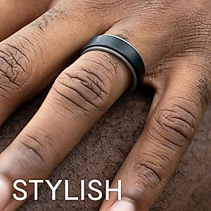 ROQ Silicone Rubber Wedding Ring for Men, Comfort Fit, Men's Wedding Band, Enhanced Breathability, Beveled Edge Duo Inner Arrow Shape Grooves, 8mm Wide 2mm Thick, Single, Red & Black, Size 11