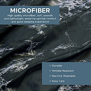 Essina Queen Duvet Cover Set – 3 Pcs Microfiber Duvet Cover with 2 Pillow Shams – Wrinkle Resistant Duvet Cover Queen – Boho Duvet Cover Zipper Closure and 4 Corner Ties – Black Marble