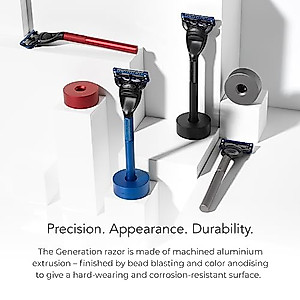 Bolin Webb Generation Razor and Stand in Black, Precision Engineered Aluminium Handle Fitted with 5 Blade Razor Cartridge, Luxury Shaving Set For Men