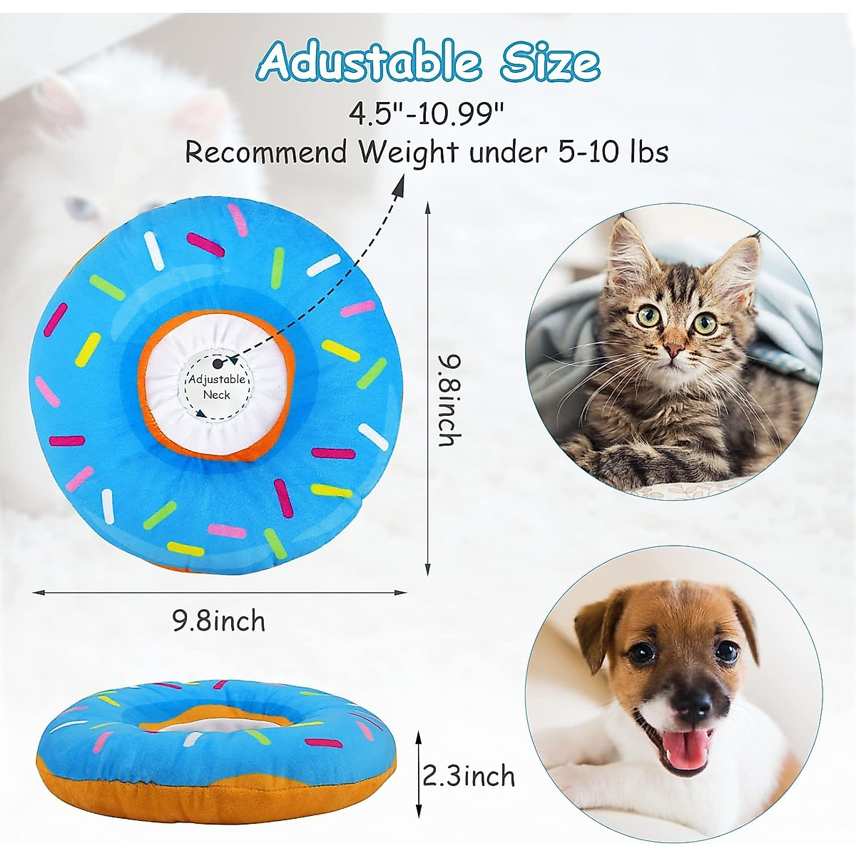 HUMLANJ Cat Cone Collar Soft, Adjustable Cat/Dog Recovery Collar, Cute Donut Kitten Cone to Stop Licking, Surgery Recovery Elizabethan Collars for Kitten Cats Puppy